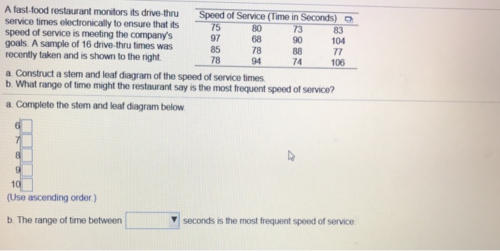 Solved A fast-food restaurant monitors its drive-thru | Chegg.com