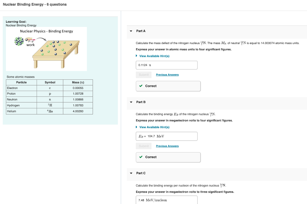 Solved Nuclear Binding Energy - 6 questions Learning Goal: | Chegg.com