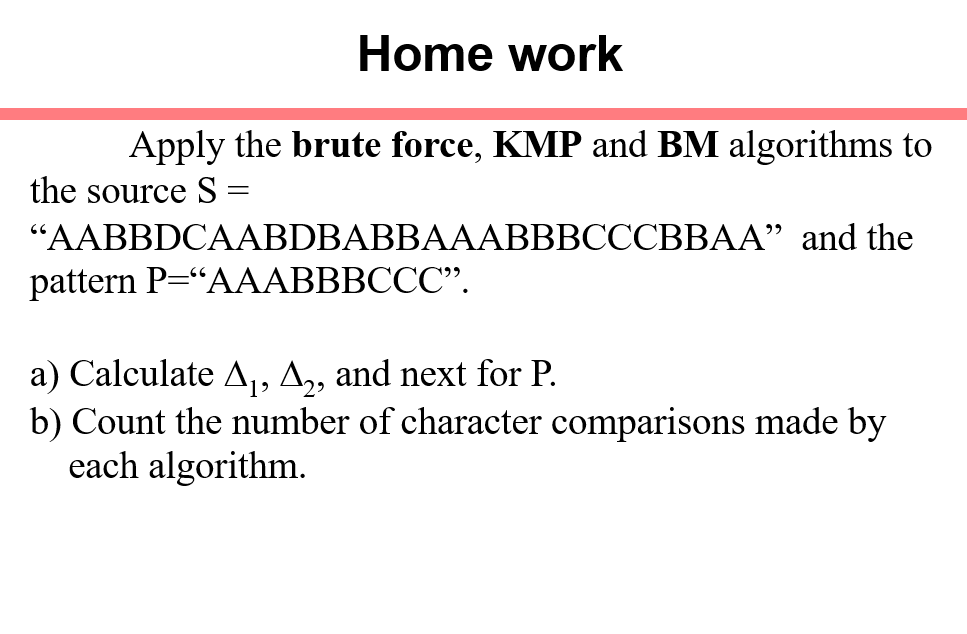 Home work Apply the brute force, KMP and BM | Chegg.com