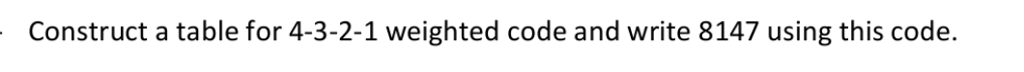 Solved Construct a table for 4-3-2-1 weighted code and write | Chegg.com