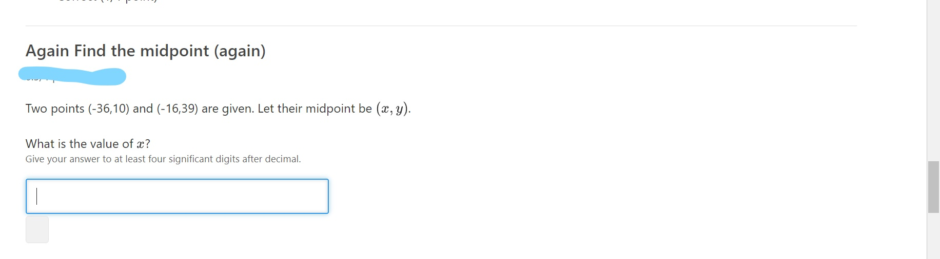 Solved Again Find the midpoint (again) Two points (-36,10) | Chegg.com