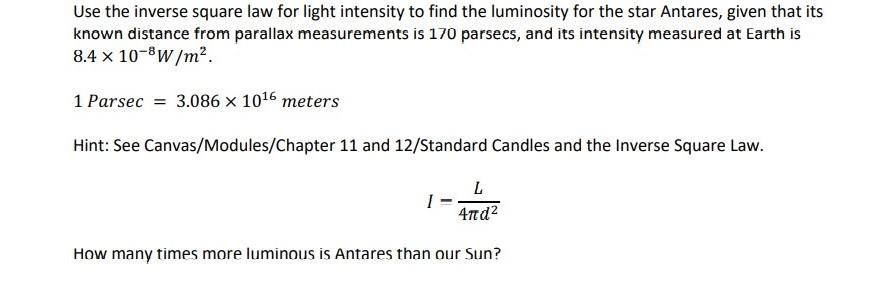 Solved Use the inverse square law for light intensity to | Chegg.com