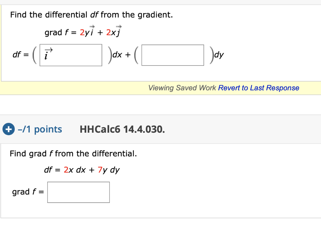 Solved Find the differential df from the gradient. 2yi 2xj | Chegg.com