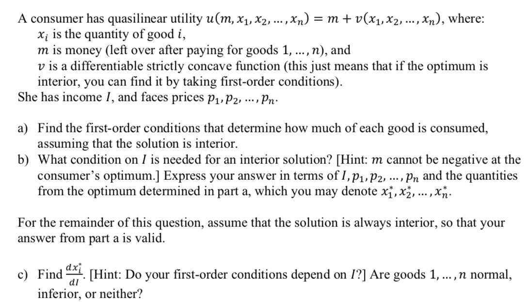 Solved A consumer has quasilinear utility u(m, X1, X2, | Chegg.com