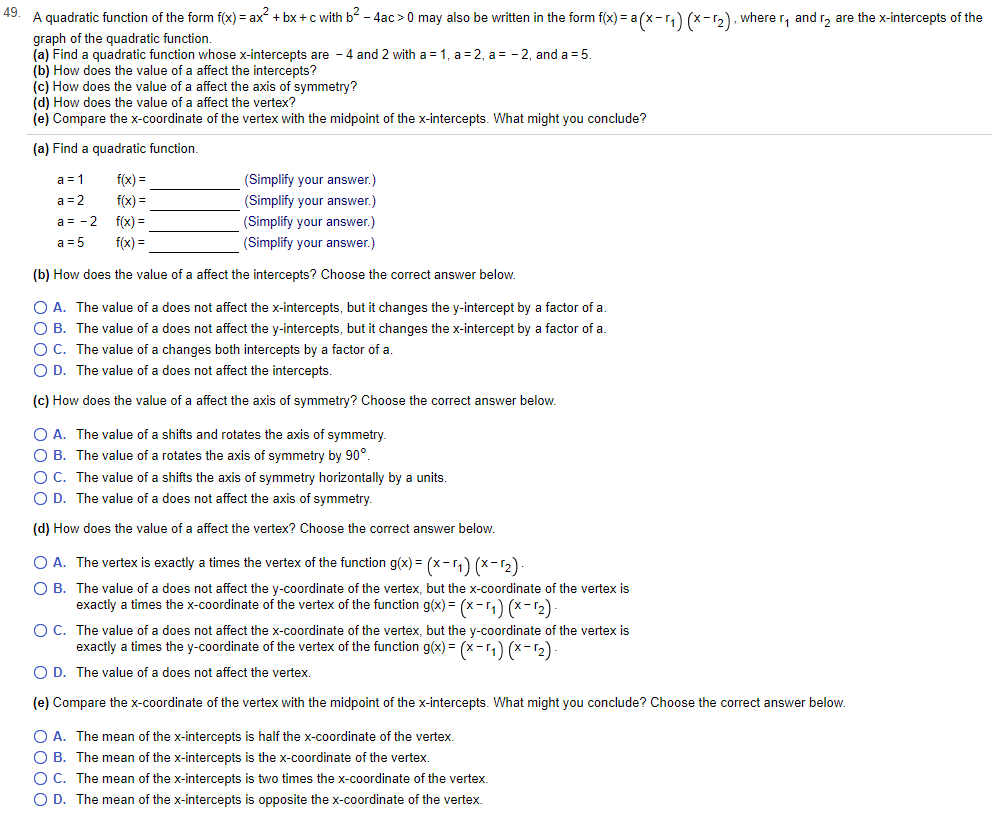 Solved 49. A quadratic function of the form f(x) - ax2+bx+c | Chegg.com