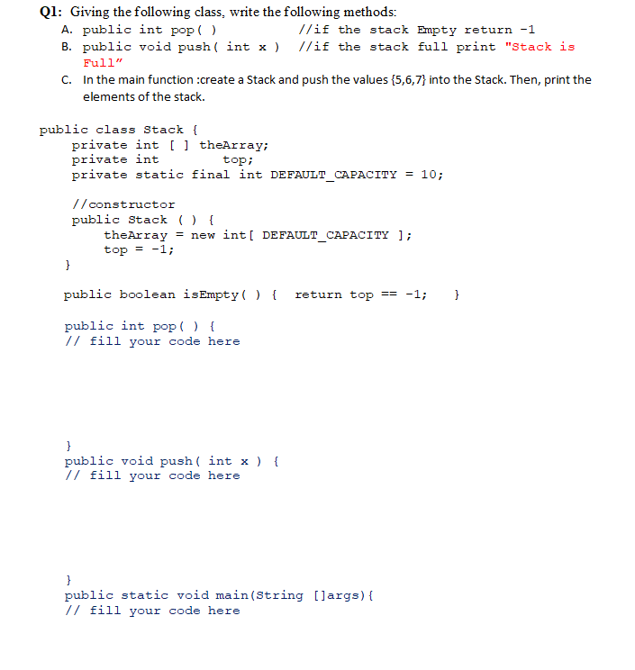 Solved Q1: Giving the following class, write the following | Chegg.com