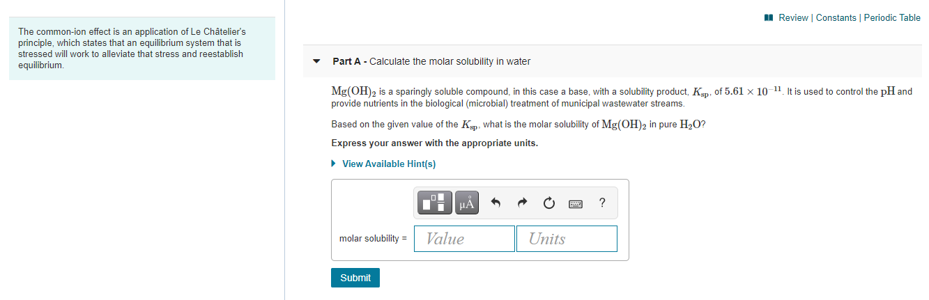 Solved II Review Constants Periodic Table The common-ion | Chegg.com