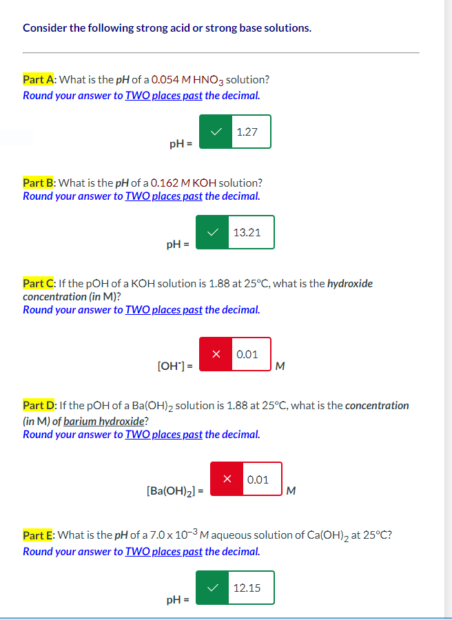 Solved Consider the following strong acid or strong base | Chegg.com