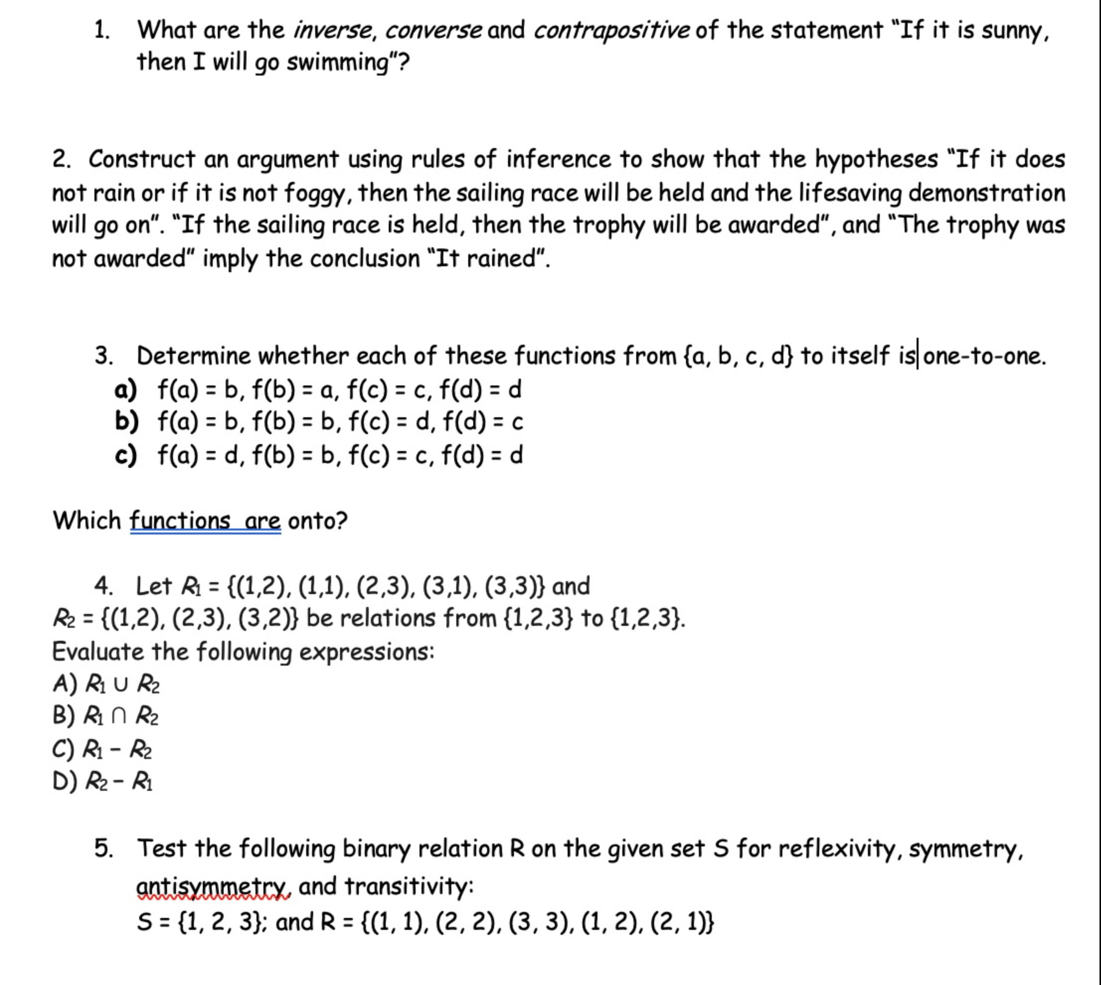Solved 1.What are the inverse, converse and contrapositive | Chegg.com