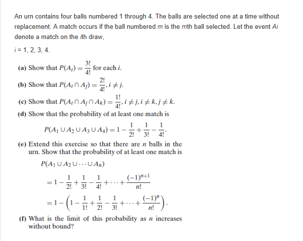 Solved An urn contains four balls numbered 1 through 4. The | Chegg.com