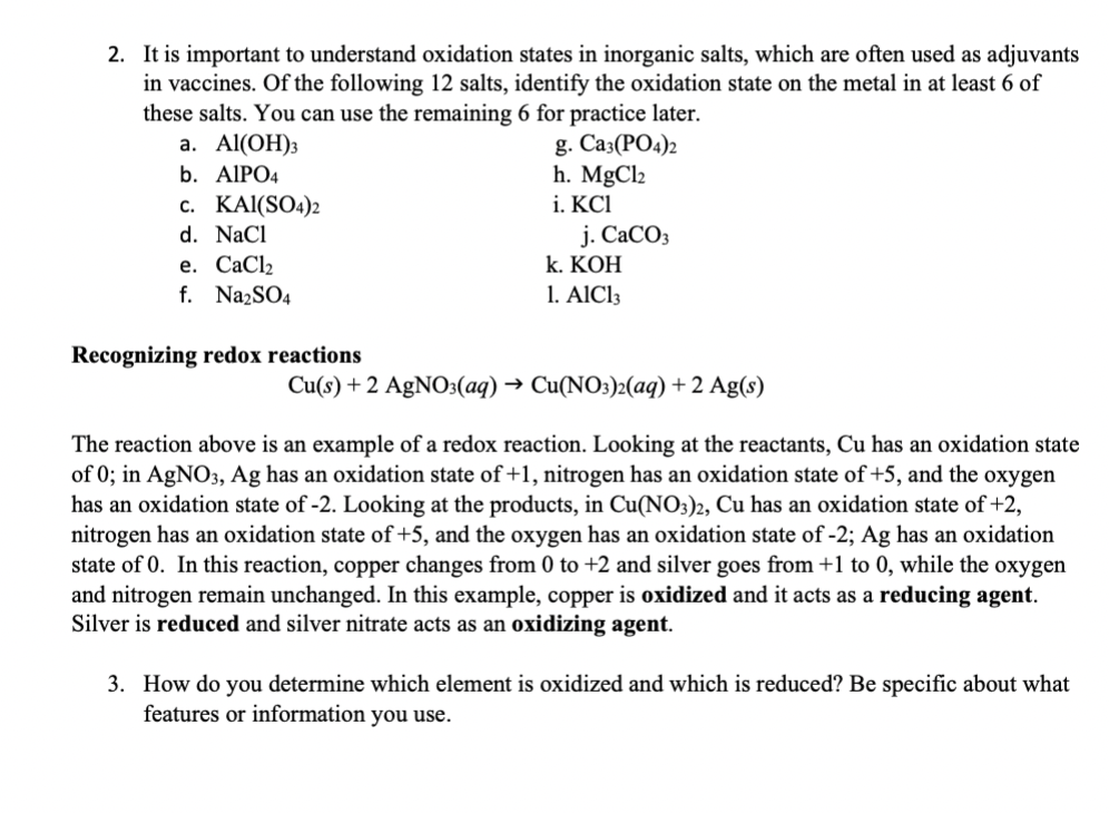 Solved 2. It is important to understand oxidation states in | Chegg.com