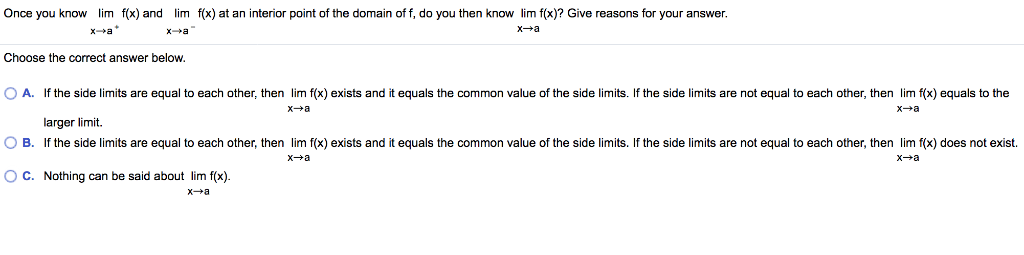 Solved Once you know lim f(x) and lim fx) at an interior | Chegg.com