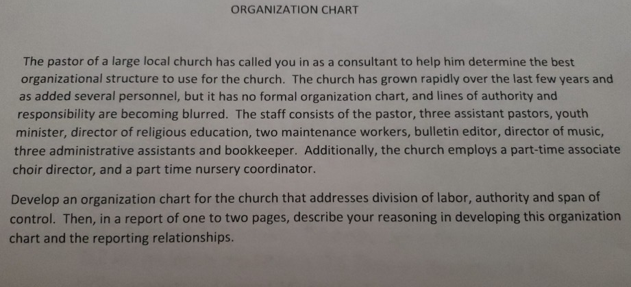 ORGANIZATION CHART The pastor of a large local church | Chegg.com