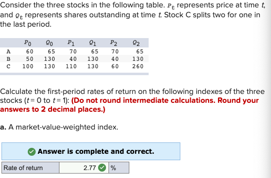 Solved Consider the three stocks in the following table. Pt | Chegg.com