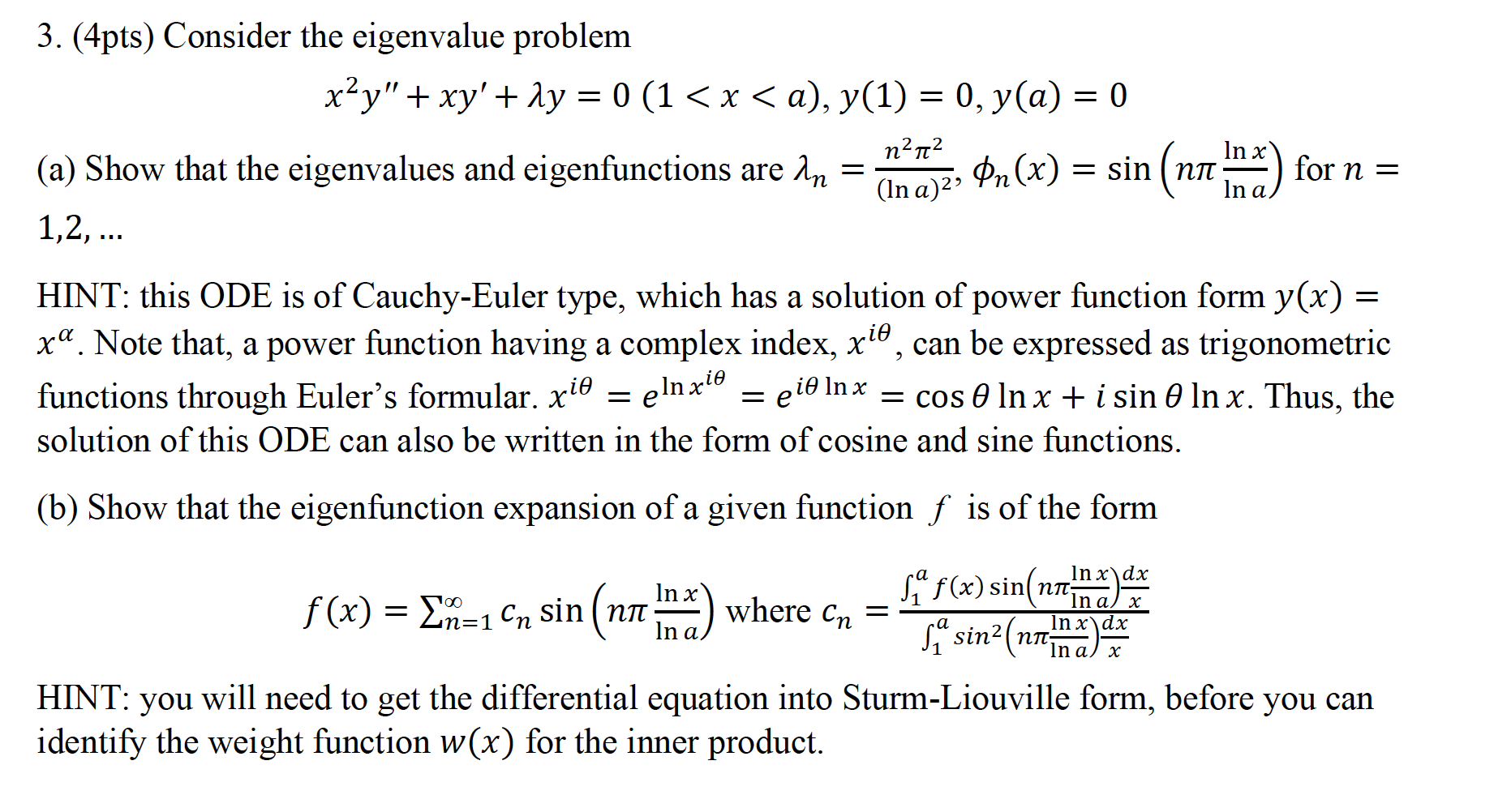 Solved = 3. (4pts) Consider the eigenvalue problem x2y" + xy | Chegg.com