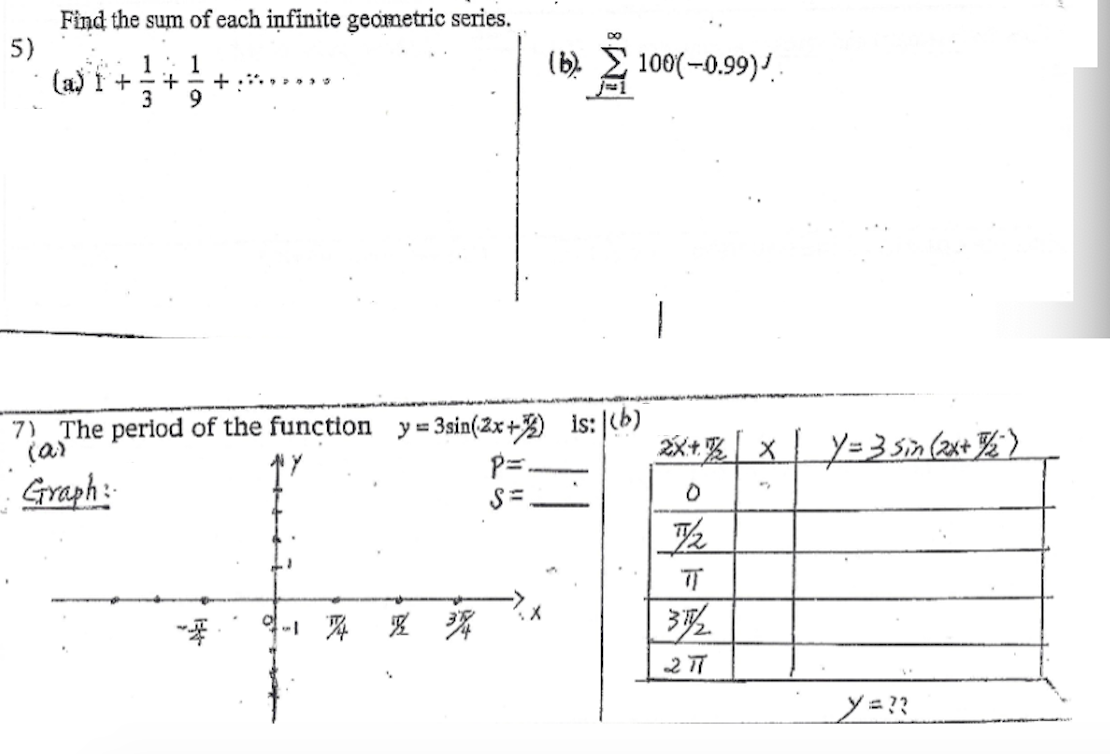 Solved 5.) Find the sum of each infinite geometric | Chegg.com