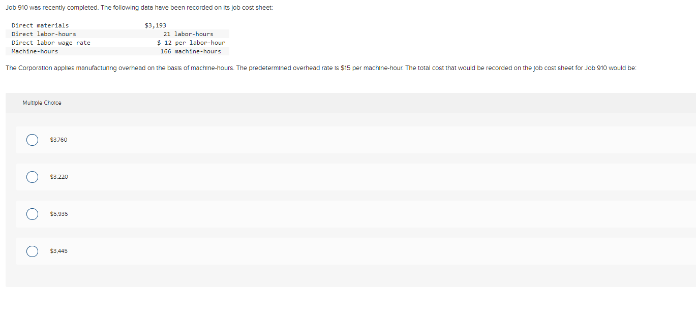 Solved Job 910 was recently completed. The following data | Chegg.com