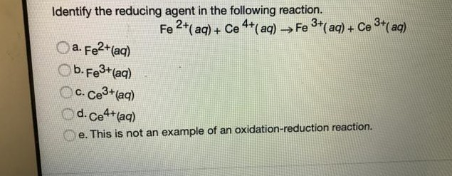Solved Identify the reducing agent in the following | Chegg.com