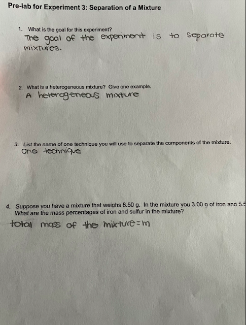 Solved Report Sheet for Experiment 3: Separation of a | Chegg.com