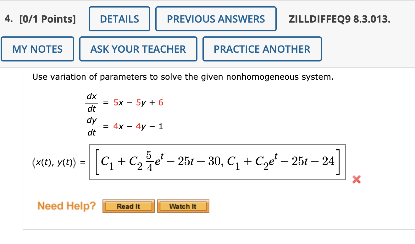Solved 4. [0/1 Points] DETAILS PREVIOUS ANSWERS ZILLDIFFEQ9 | Chegg.com