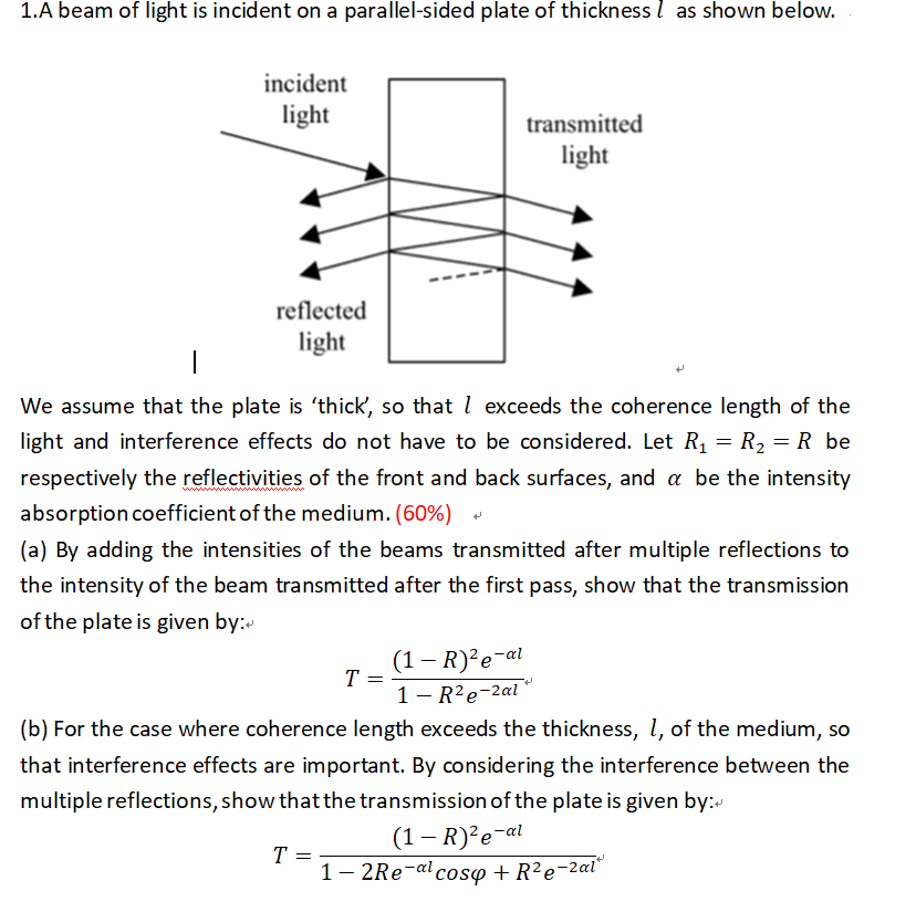 1.A beam of light is incident on a parallel-sided | Chegg.com
