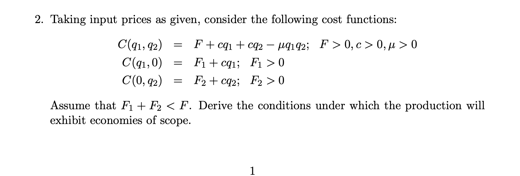 Solved Taking input prices as given, consider the following | Chegg.com