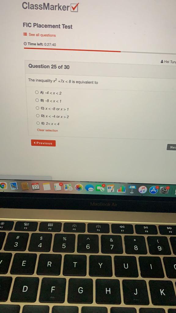 Solved ClassMarker FIC Placement Test See all questions Time | Chegg.com