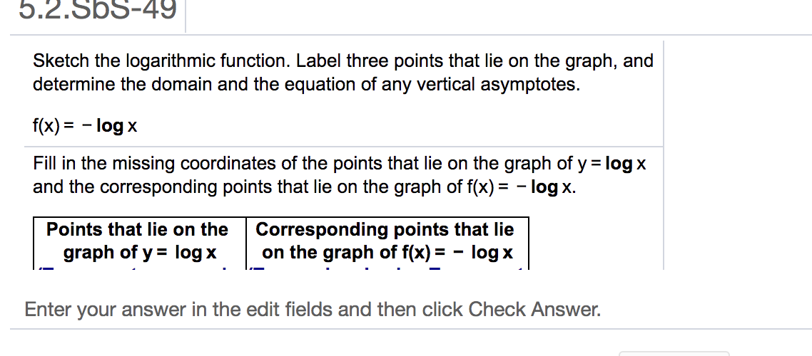 Solved 5.2.SbS-49 Sketch the logarithmic function. Label | Chegg.com