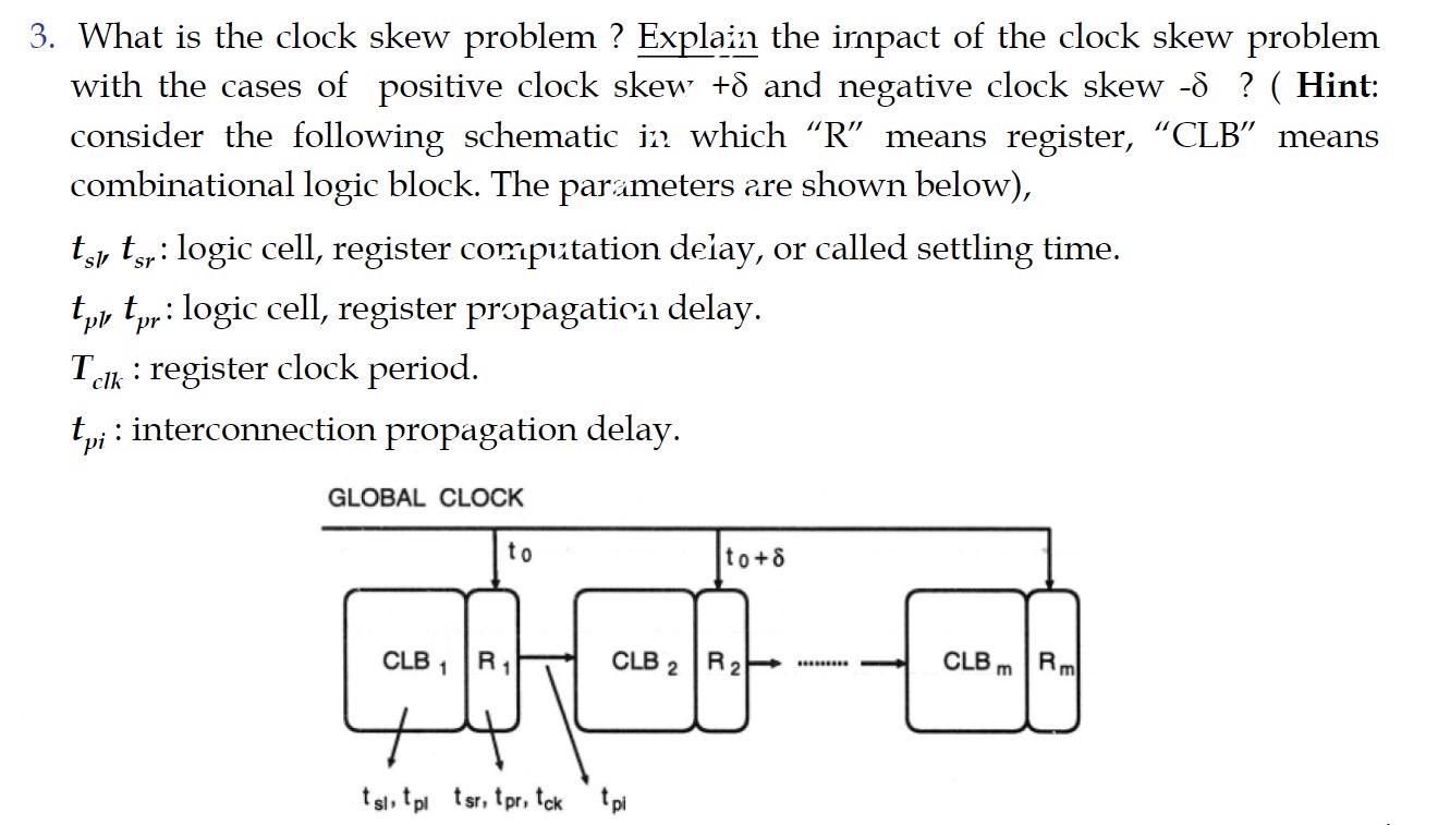 Solved 3. What is the clock skew problem ? Explain the | Chegg.com
