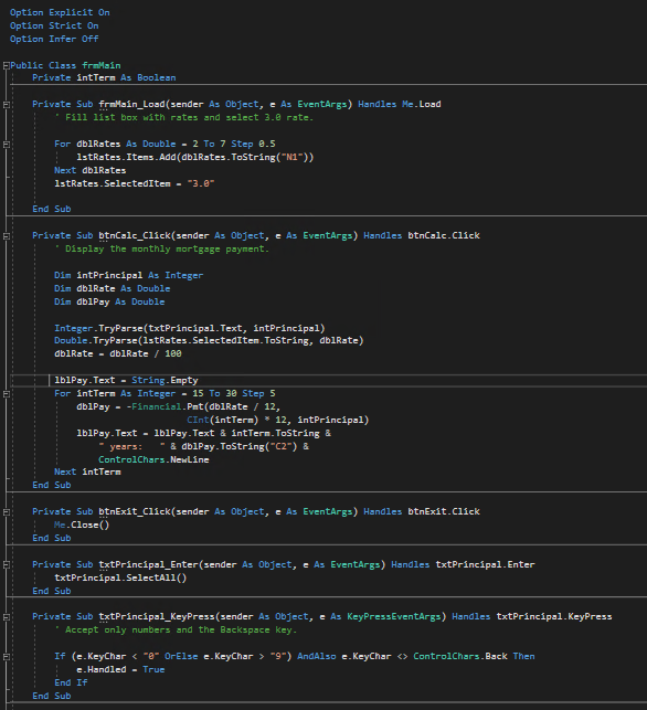 Option Explicit On Option Strict On Option Infer Off | Chegg.com