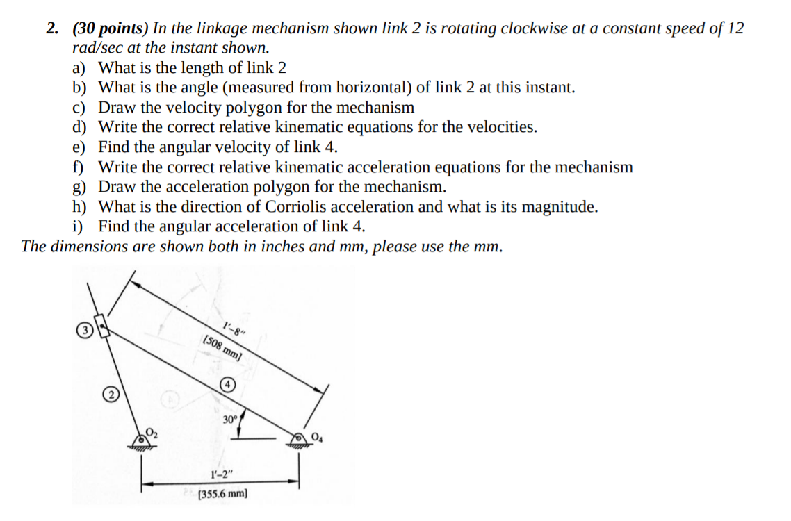 2. (30 points) In the linkage mechanism shown link 2 | Chegg.com
