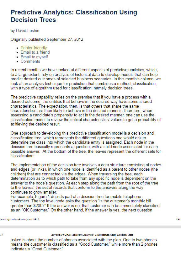Solved Read the article "Predictive Analytics: | Chegg.com