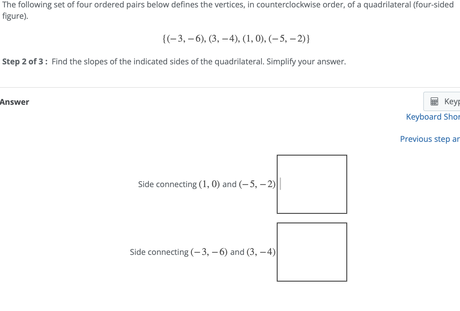 Solved The following set of four ordered pairs below defines | Chegg.com