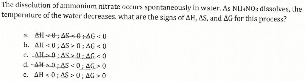 Solved The dissolution of ammonium nitrate occurs | Chegg.com