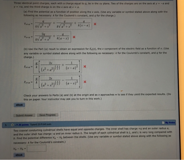 Solved Three identical point charges, each with a charge | Chegg.com