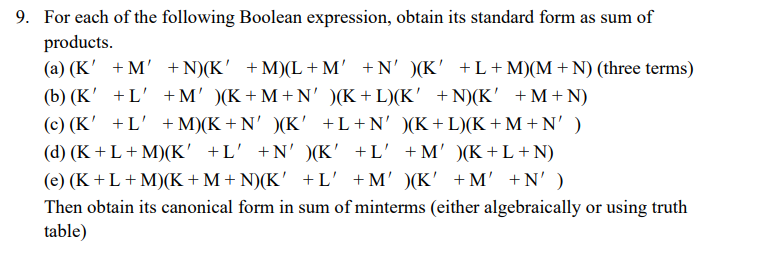 Solved 9. For each of the following Boolean expression, | Chegg.com