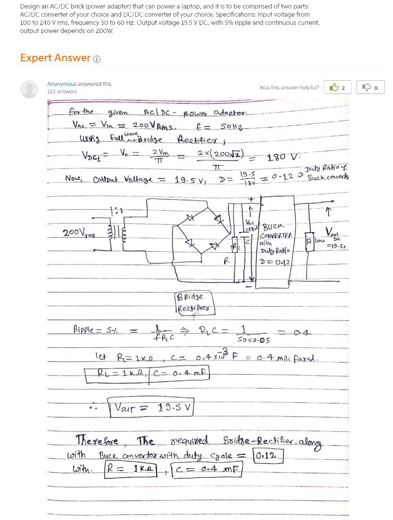 Solved Design an AC/DC brick (power adapter) that can power | Chegg.com