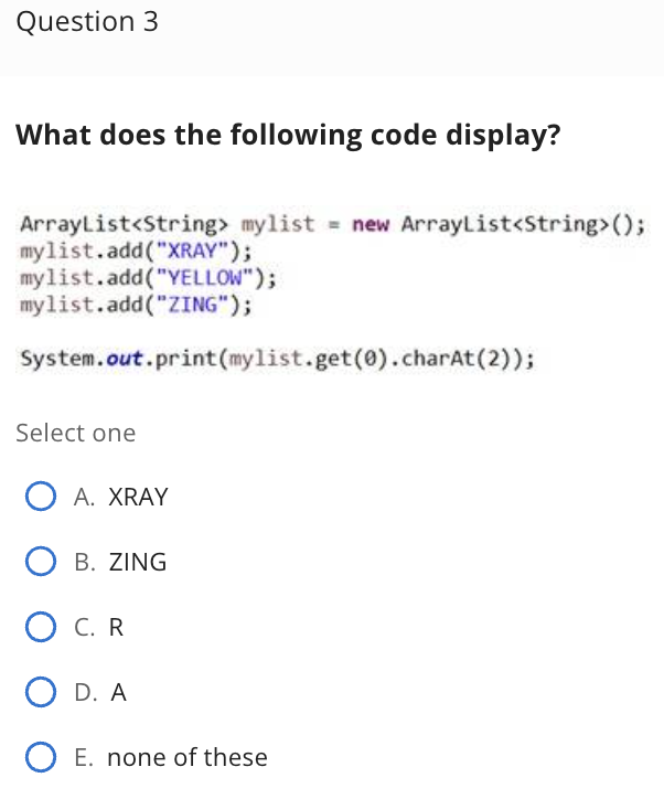 Solved Question 3 What does the following code display? | Chegg.com