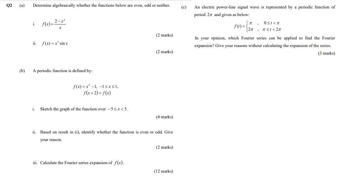 Solved Q2 (a) Determine algebraically whether the functions | Chegg.com