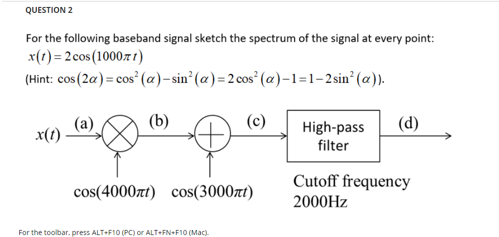 Solved QUESTION 2 For the following baseband signal sketch | Chegg.com