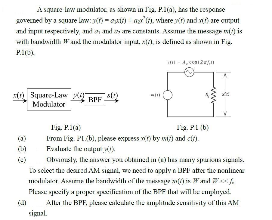 Solved A square-law modulator, as shown in Fig. P.1(a), has | Chegg.com