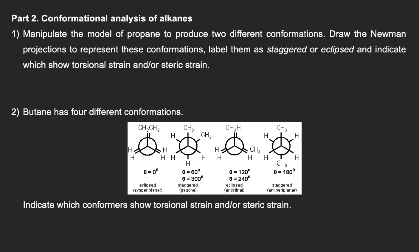 Solved Part 2. ﻿Conformational analysis of alkanes 1) | Chegg.com