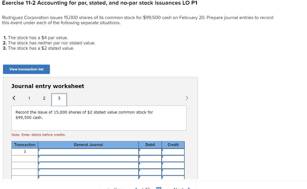 Solved Exercise 11-2 Accounting for par, stated, and no-par | Chegg.com