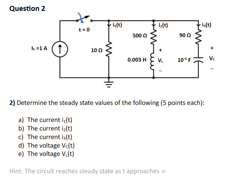 Queetinn ? 2) Determine the steady state values of | Chegg.com