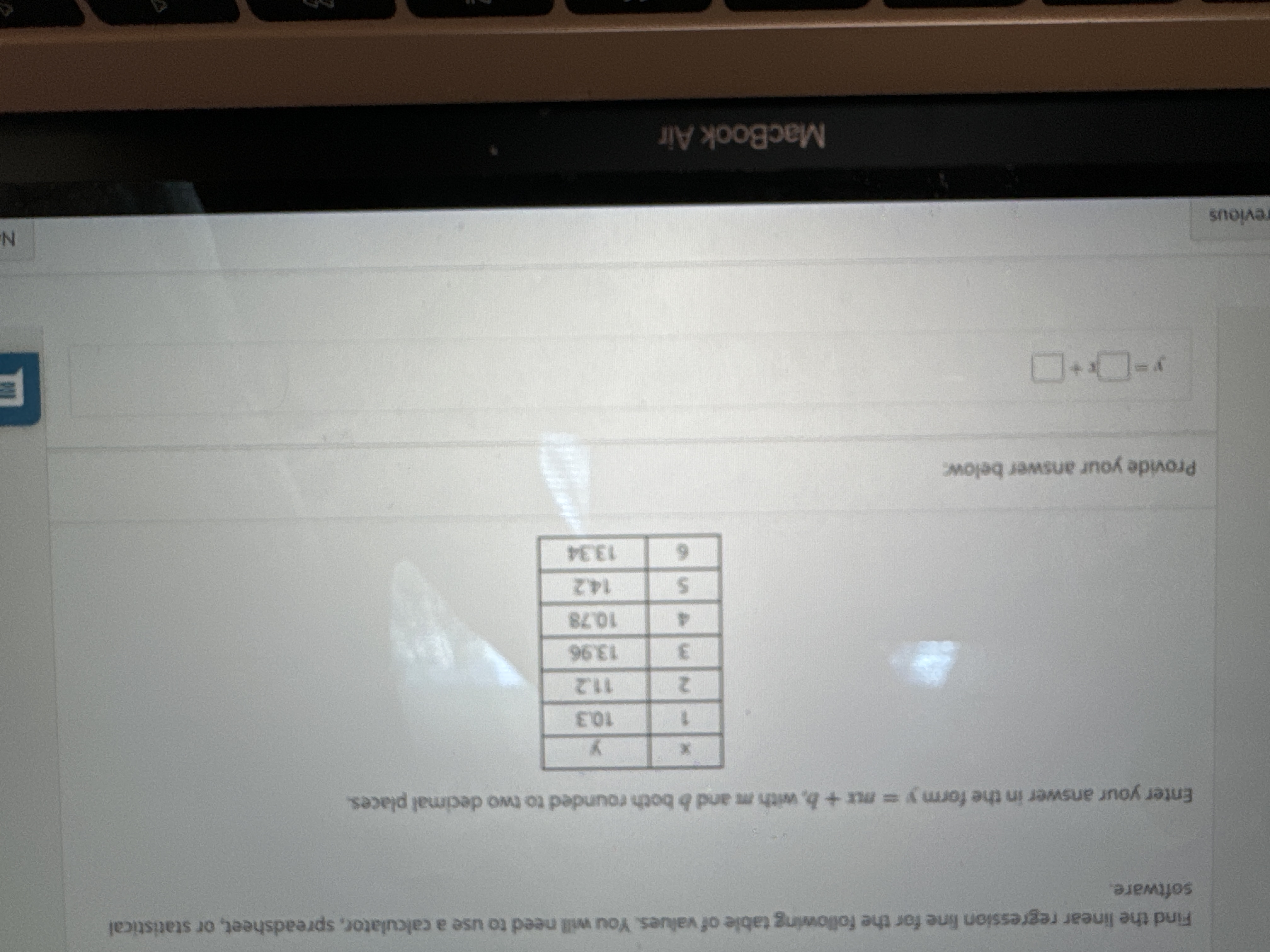 Solved Find the linear regression line for the following | Chegg.com