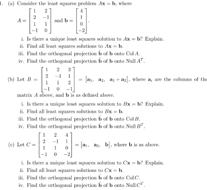 Solved (a) Consider the least squares problem Ax = b, where | Chegg.com