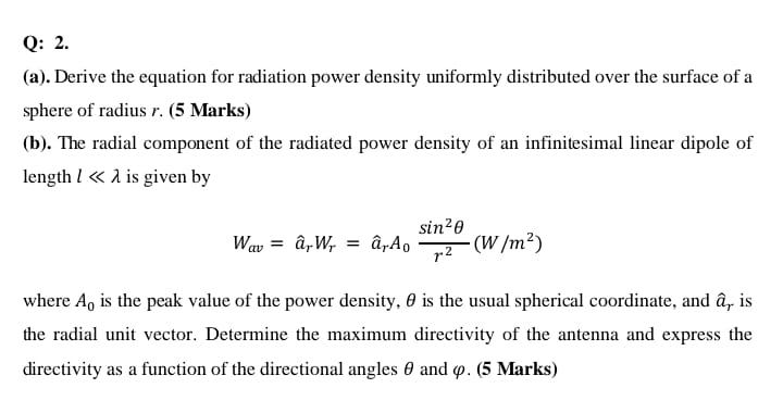 Solved Q: 2. (a). Derive the equation for radiation power | Chegg.com