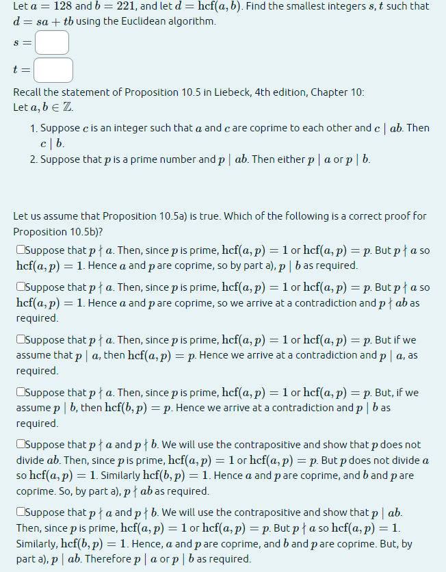 Solved Let a=128 and b=221, and let d=hcf(a,b). Find the | Chegg.com