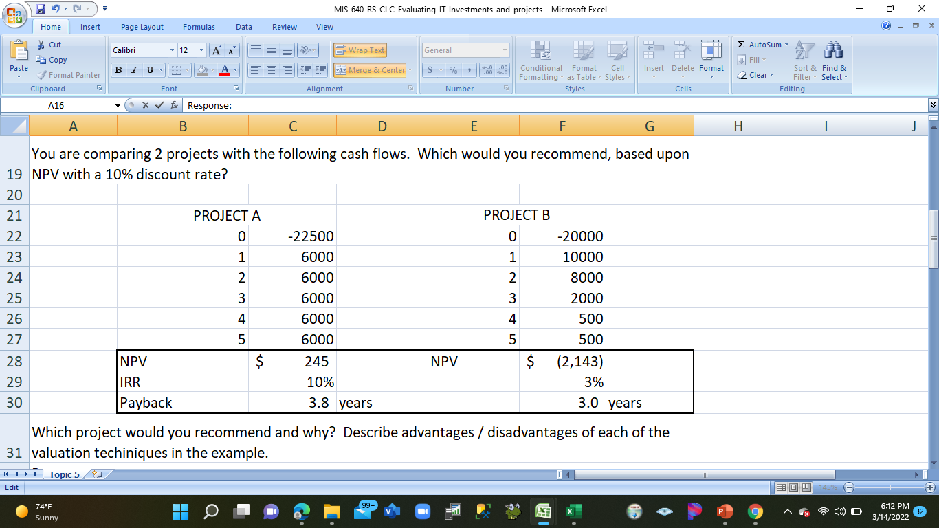 Solved X Data A Review R Σ AutoSum 12 Fill - 2 Clear Sort & | Chegg.com
