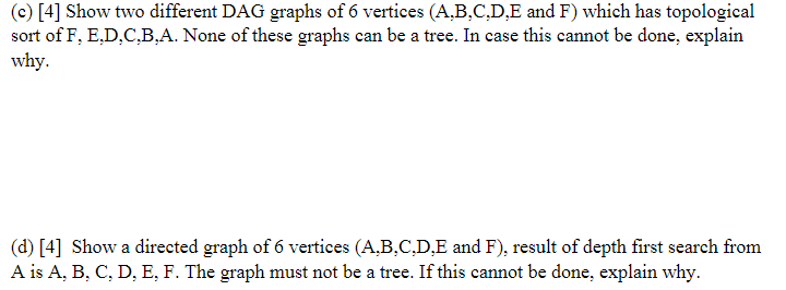 Solved (c) [4] Show two different DAG graphs of 6 vertices | Chegg.com